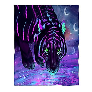 Tiger Blanket for Bed Sofa Couch 3D Wild Animal Print Throw Blanket Wildlife Blanket Galaxy Fuzzy Blanket Purple Blanket (51" x 59")