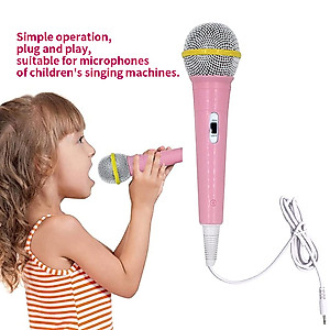 Yuhoo Wired Microphone, Wired Dynamic Microphone 3.5mm Jack Lightweight No Battery for Kids Singing Mechine Home Wired Microphone(Pink) free size