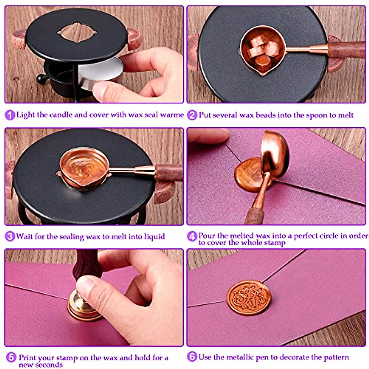 YIPLED Sealing Wax Kit, 728 Pcs Wax Seal Stamp Kit with 24 Color Wax Seal Beads, 2 Pens, Wax Seal Warmer, Wax Stamp Spoon and Candles for Gift & Envelope Sealing, Wedding Invitation