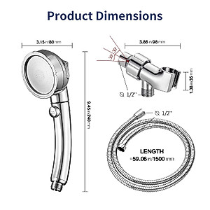 HANLIAN High Pressure Shower Head with Pause Function, 3 Spray Settings Handheld Shower Head with On Off Switch, Watersaving Detachable Showerhead with 5Ft Stainsteel Hose and ABS Bracket (Chrome)