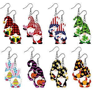 8 Pairs Gnome Earrings for Women Gnome Jewelry Gift Women's Drop and Dangle Earrings for Easter Mother's Day Summer Valentine's Day Christmas New Year (Cute Style)