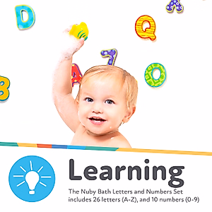 Nuby Floating Bath Tub Alphabet and Number Set, Soft Foam Educational Waterproof Letters and Numbers Toy, 36 Pieces
