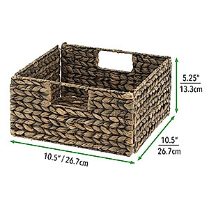 mDesign Woven Hyacinth Storage Bin Basket Organizer with Handles for Organizing Kitchen Pantry, Cabinet, Cupboard, Shelves - Holds Food, Drinks, Snacks - 4 Pack - Brown Wash