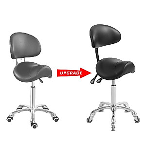 Saddle Stool Rolling Chair with Back Support,Esthetician Tattoo Dental Stool Chair,Lash Chairs for Eyelash Tech Massage Salon(Black,with Backrest)