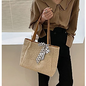 Summer Beach Tote Bag for Women Straw Beach Tote Bow Handbag Hobo Purse for Travel Vocation