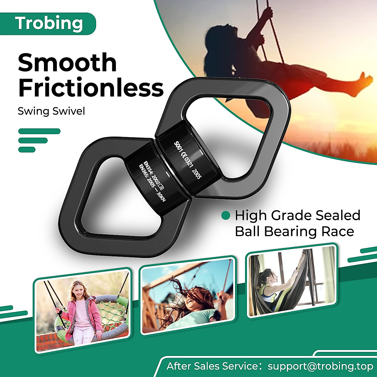 Trobing Swing Swivel, 30KN Rotational Safety Device, 360° Rotator with Hanging Accessory for Aerial Yoga, Hanging Hammock, Web Tree Swing, Swing Spinner and Rock Climbing, Indoor and Outdoor