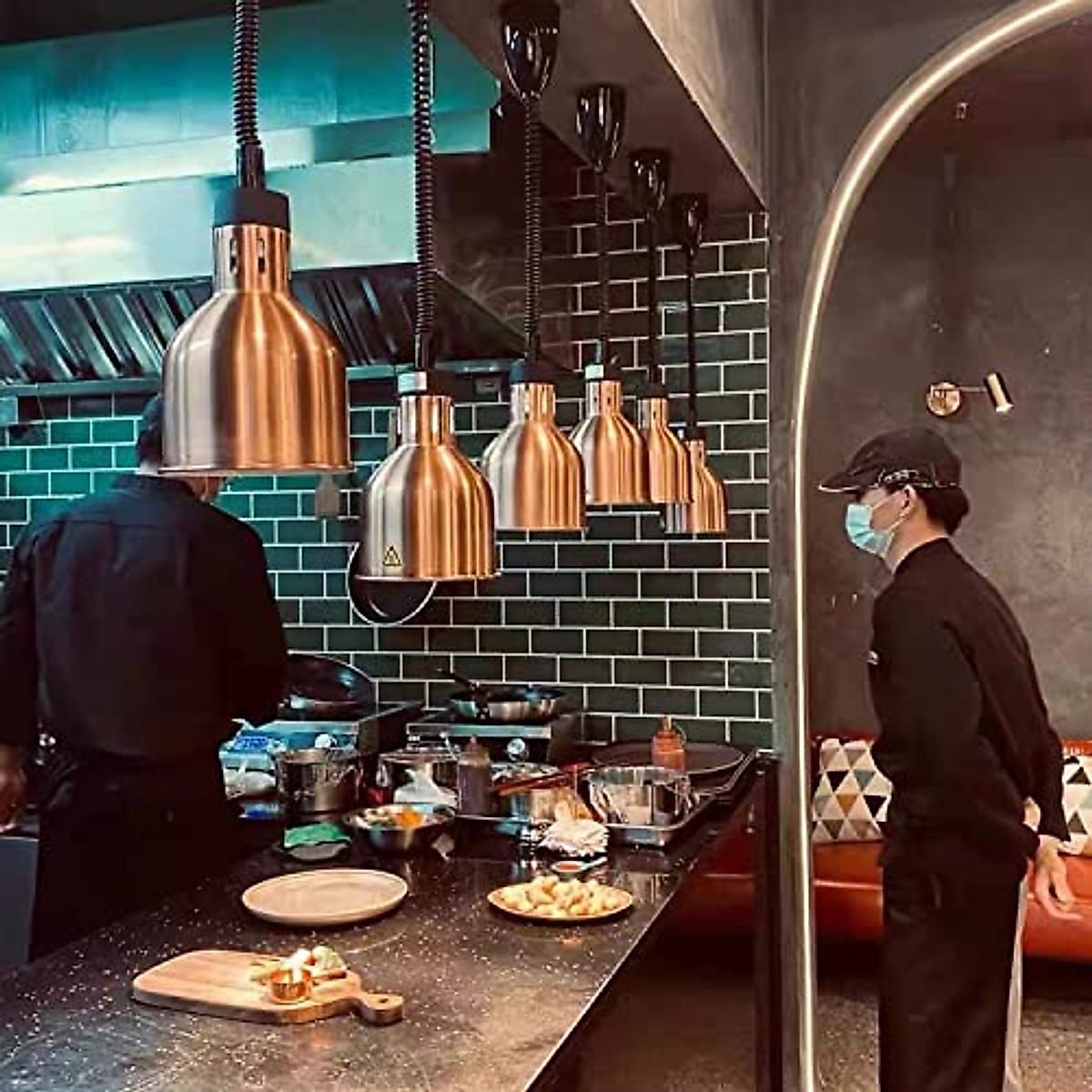 KOUWO Commercial Food Heat Lamp Infrared Food Warmer Hanging Heating Lamps for Food Service Restaurant Buffet(Copper)