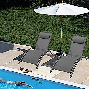 VARVIND Outdoor Patio Chaise Lounge Chairs, Chaise Lounge Outdoor Set of 2, 5 Adjustable Backrest Positions, Adjustable Patio Lounge Chair with Headrest Suitable for Poolside, Balcony,Backyard (Grey)