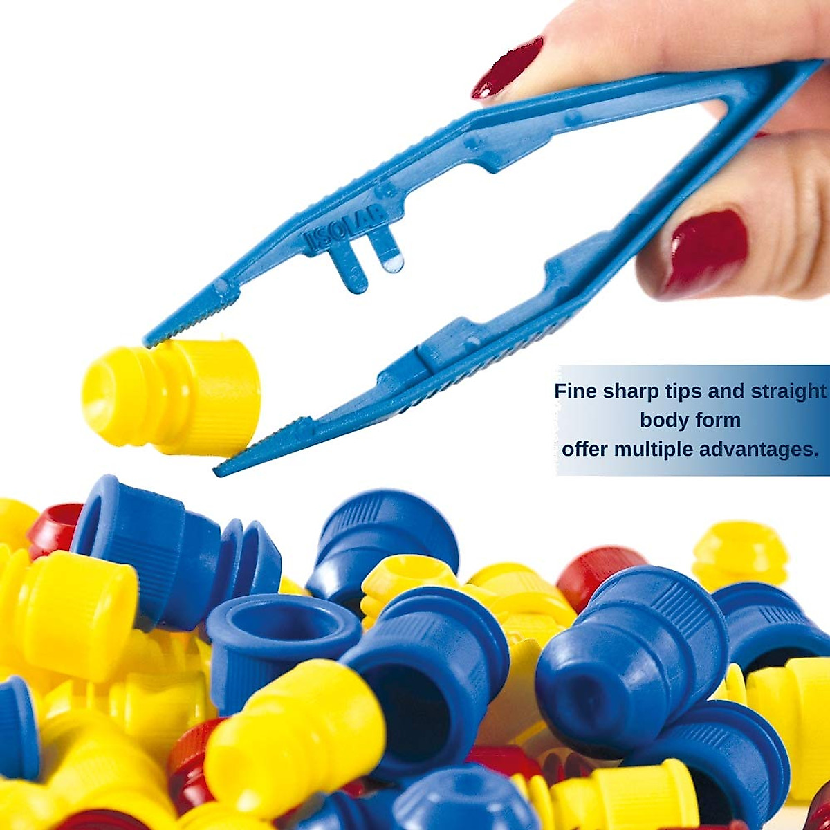 ISOLAB USA - Tapered Tweezers/Plastic Blue Forceps (Pack of 50, Bulk Priced, Disposable, Grooming, Labs, First Aid, Medical usage)