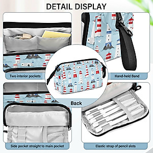 Fisyme Lighthouse Seagulls Waves Pencil Case Large Capacity Pencil Pouch Pen Bags Box Big Makeup Pencil Case Organizer