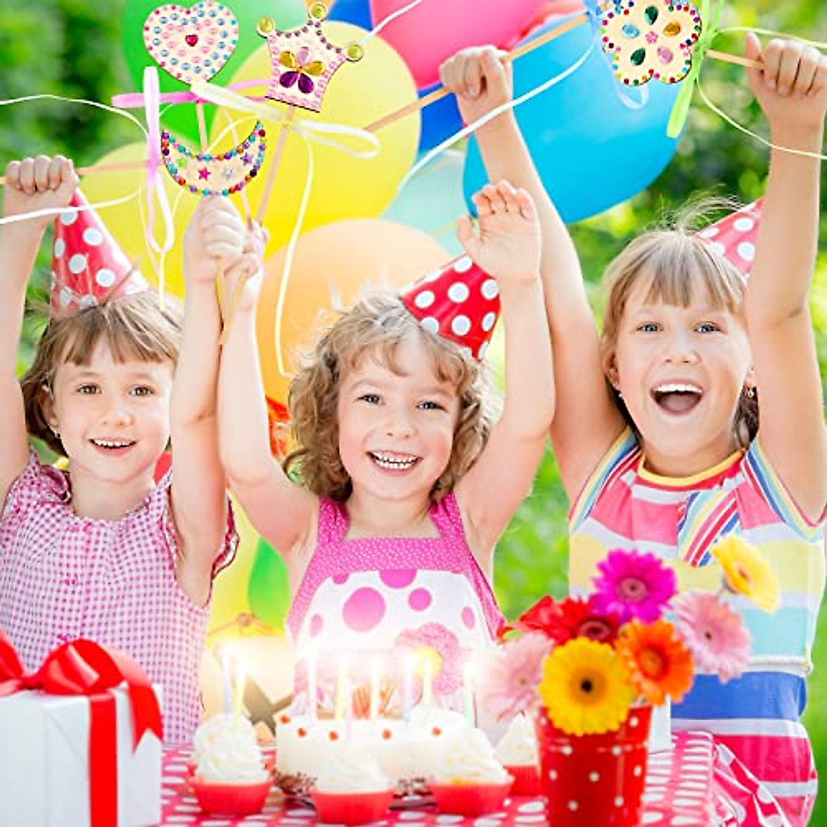 55 Piece Princess Wands Kit Include Wooden Wands for Crafts, Gem Stickers, Ribbons, Foam Princess Tiaras and Wooden Crowns DIY Heart Butterfly Moon Wand Make Your Own Princess Wand for Kid Girl