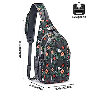 G4Free Sling Bag RFID Blocking Sling Backpack Crossbody Chest Bag Daypack for Hiking Travel(Black Base Floral)