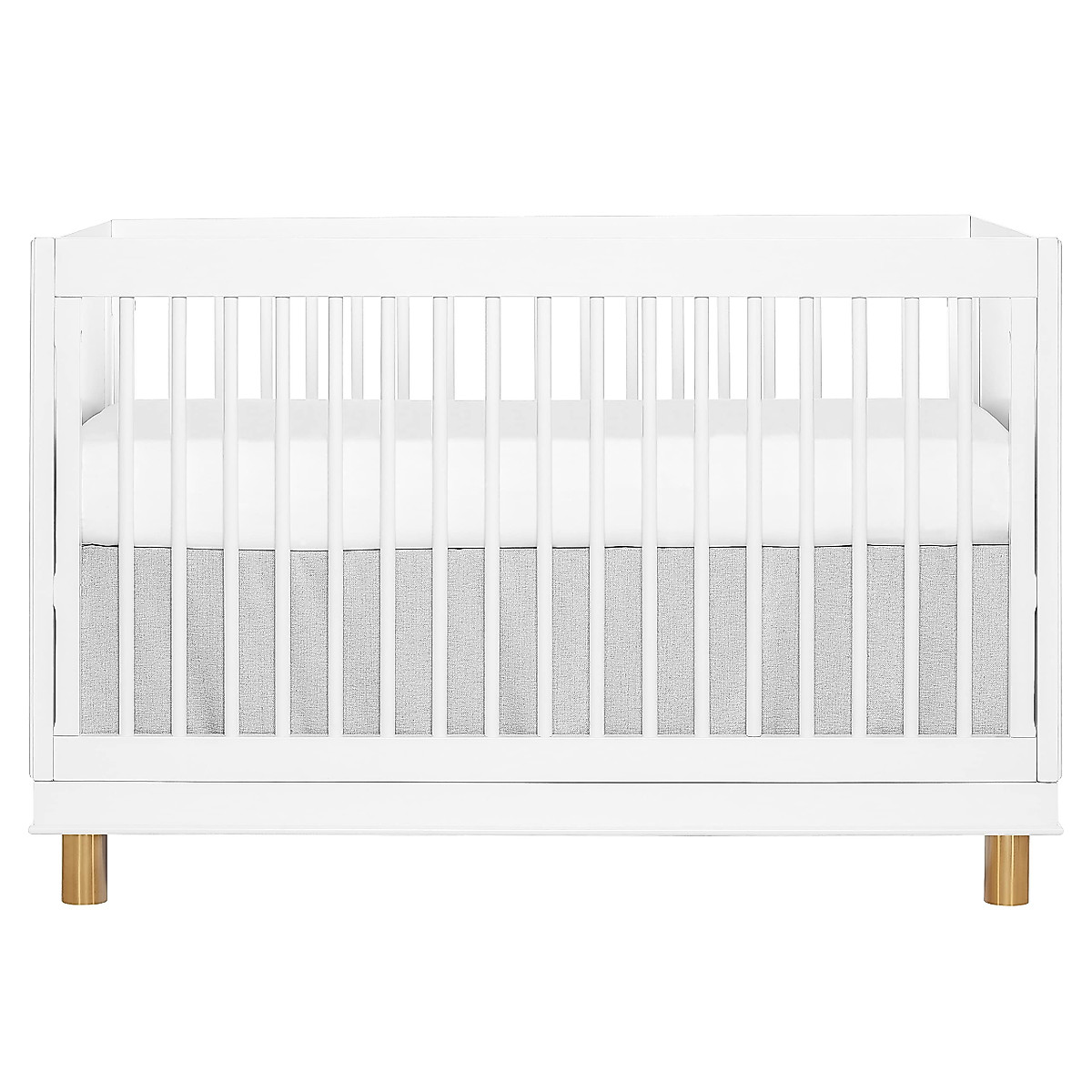 Evolur Loft Art Deco 3-in-1 Convertible Crib in White with Gold Hardware, Greenguard Gold Certified, 3 Mattress Height Settings, Features Rounded Spindles, Converts to Toddler Bed & Daybed