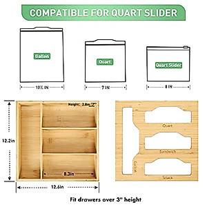 Soligt Ziplock Bag Organizer for Kitchen Drawer, Bamboo Baggie Organizer with Removable Top Lid for Sandwich, Quart Slider, Gallon, Snack Plastic Bags