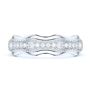 PRSTANI Sterling Silver Fancy Wave Shape Milgrain Simulated Round Brilliant Diamond Full Eternity Ring Wedding Band (12)