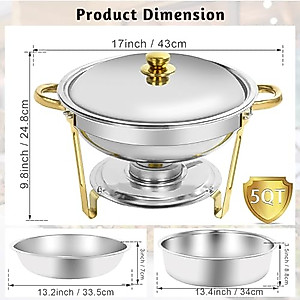 Jwevvie Gold Chafing Dishes for Buffet, 5QT Round Chafing Dish Buffet Set w/Lid, Thickened Stainless Steel Chafers and Buffet Warmers Sets for Weddings, Events, Banquet (8-Pack)