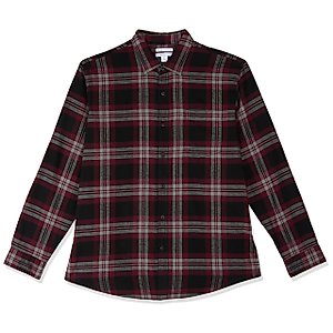 Amazon Essentials Men's Long-Sleeve Flannel Shirt (Available in Big & Tall), Black Burgundy Grey Plaid, Medium