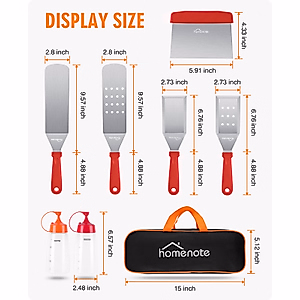 homenote Griddle Accessories Kit (Black+Red), Exclusive Griddle Tools Spatulas Set for Blackstone - 8 Pcs Commercial Grade Flat Top Grill Accessories - Great for Outdoor BBQ, Teppanyaki and Camping