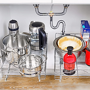 Tiger Pull Out Cabinet Organizer, Heavy Duty Slide Out Kitchen Cabinet Storage Shelves, Cabinet Opening, Wire Frame, Chrome Finish (14" W x21 D x 5" H)