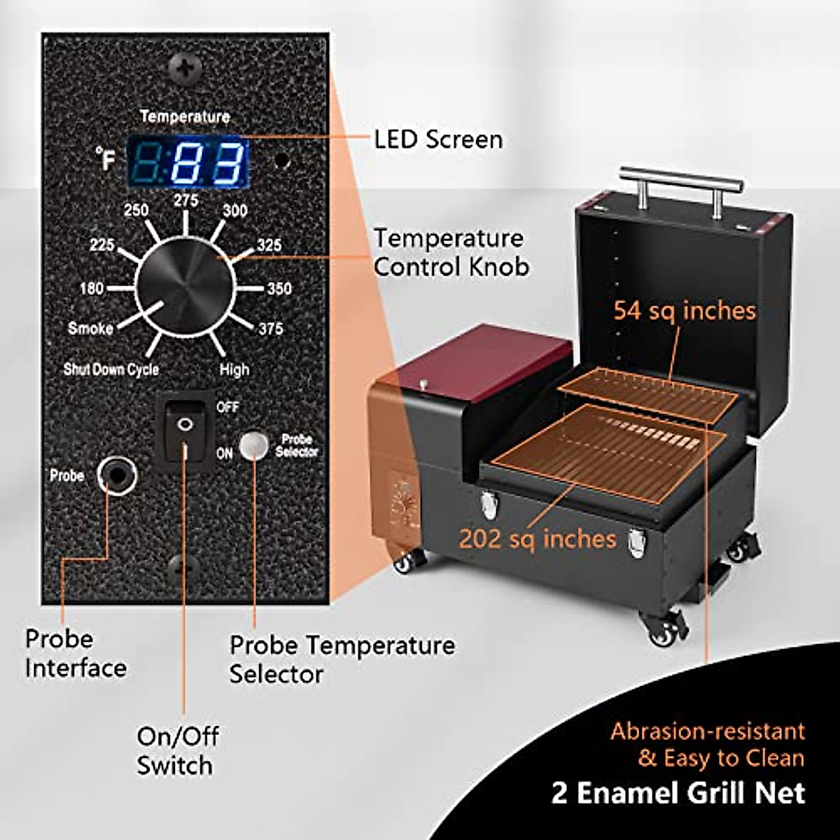 Giantex Portable Pellet Grill Smoker with 2-Tier Grills, 4 Lockable Casters, Auto-feed System, Temp 150°F to 450°F, Meat Probe, Outdoor Tabletop Wood Pellet Grill for BBQ Camping RV Cooking