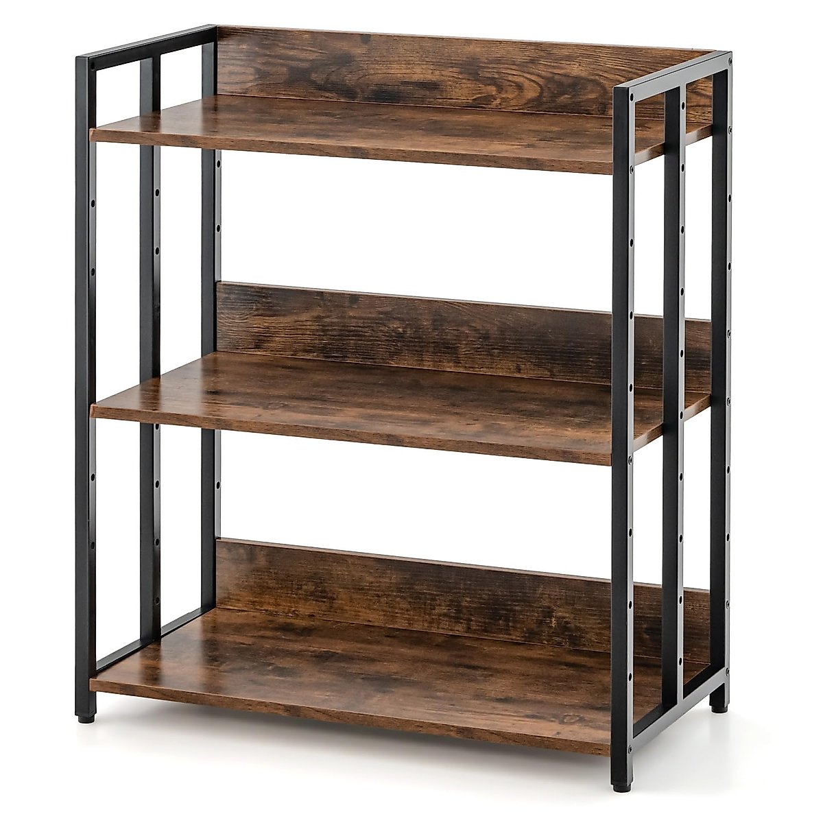 Giantex 3-Tier Bookshelf, Industrial 32" Tall Small Book Shelf with Adjustable Shelves, Adjustable Foot Pads, Anti-Toppling Device, DIY Wooden Floor Open Display Shelving, Bookcase Shelf Rack
