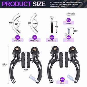 Swpeet 14Pcs Bike Brakes Sets, Including 2 Pairs V-Type Brakes, Universal Bike Front and Rear Brake Cable, Cable End Caps, Rubber Boot, V Brake Noodle Bend Pipe for Most Mountain Bike