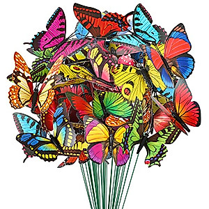 Augshy 75 Pcs Butterfly Decoration Stakes Waterproof Garden Butterfly Wing Width 3.5in Ornaments for Indoor/Outdoor Christmas Yard Decor