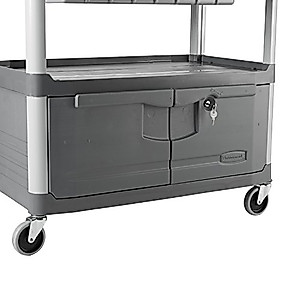 Rubbermaid Commercial Xtra Instrument and Rolling Utility Cart, Gray, with Drawer and Cabinet, for Service Restaurant Hospitality 300 lbs