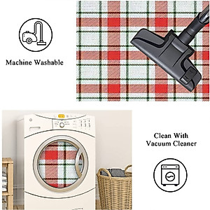 DGAIER Boho Area Rug Christmas and New Year Tartan Plaid Scottish in White red and Green Play Mat Runner Carpet Minimalist Room Decor Indoor Outdoor Woven Rug Entryway Laundry Room Bedroom Rug 3x5'