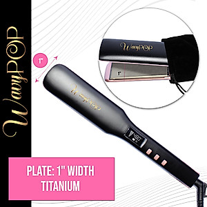 Flat Iron Hair Straightener & Curling Wand, WAVYPOP PRO 100% Pure Titanium Pink 1" | Professional Straightening Hair Iron with Ceramic Heater and Auto Shut Off | Dual Voltage & Adjustable Temp