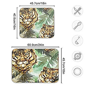 Tropical Leaves Tiger Dish Drying Mat 16"x18" Absorbent Machine Washable Hanging Fast Dry Pad Dish Protective Mat for Kitchen Countertop Heat Resistant Dinner Table Mat