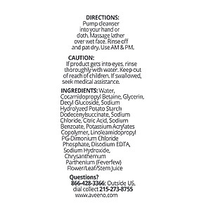 Aveeno Calm + Restore Redness Relief Foaming Cleanser, Daily Facial Cleanser With Calming Feverfew to Help Reduce the Appearance of Redness, Hypoallergenic & Fragrance-Free, 6 fl. oz