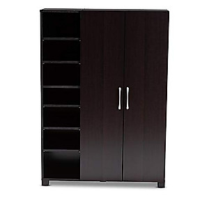 Baxton Studio Marine Modern and Contemporary Wenge Dark Brown Finished 2-Door Wood Entryway Shoe Storage Cabinet with Open Shelves