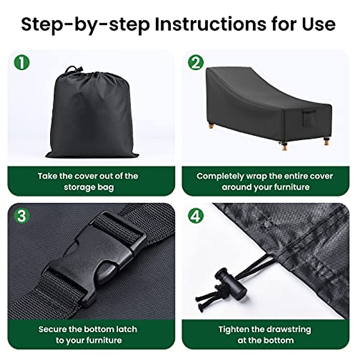 Mrrihand Chaise Lounge Cover, Outdoor Furniture Covers For Winter, Patio Lounge Chair Cover Waterproof and UV Resistant, Heavy Duty Outdoor furniture covers with Air Vent 2 Pack - 84L x 32W x 32H inch