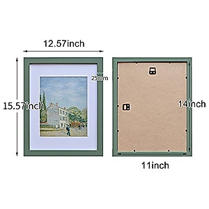 Muzilife 11x14 Wood Picture Frame Flat Display Pictures 8x10 with Mat or 11x14 Without Mat for Wall 2pcs, Green