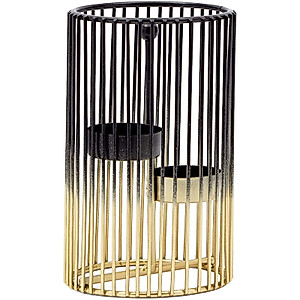 Juvale Set of 2 Black and Gold Geometric Candle Holders for Modern Table Decor (2 Sizes)