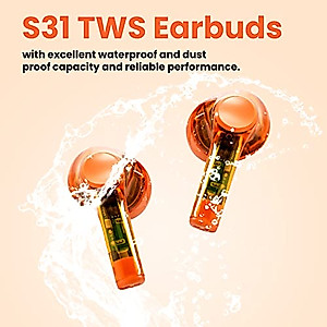 Cyberpunk Printing Wireless Bluetooth 5.3 Earbuds Headphone with Charging Case & Microphone, Noise Cancelling Earbuds, Waterproof Sport Workout Call Music In-Ear Headphones Earbuds Earphones Orange