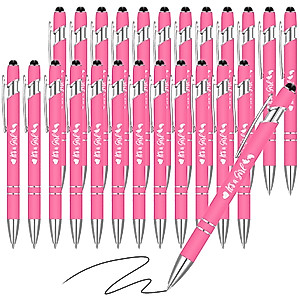 24 Pcs Baby Shower Rose Red Blue Pens It's a Boy/Girl Ballpoint Baby Shower Pens with Stylus Tip Black Ink Retractable Baby Shower Gel Ink Pens for Baby Shower Games Favors Decors (Rose Red, Girl)