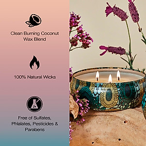 Voluspa French Cade Lavender, 3 Wick Tin Candle, 12 oz, 40 Hour Burn Time, All Natural Wicks and Coconut Wax for Clean Burning, Vegan, Poured in the USA
