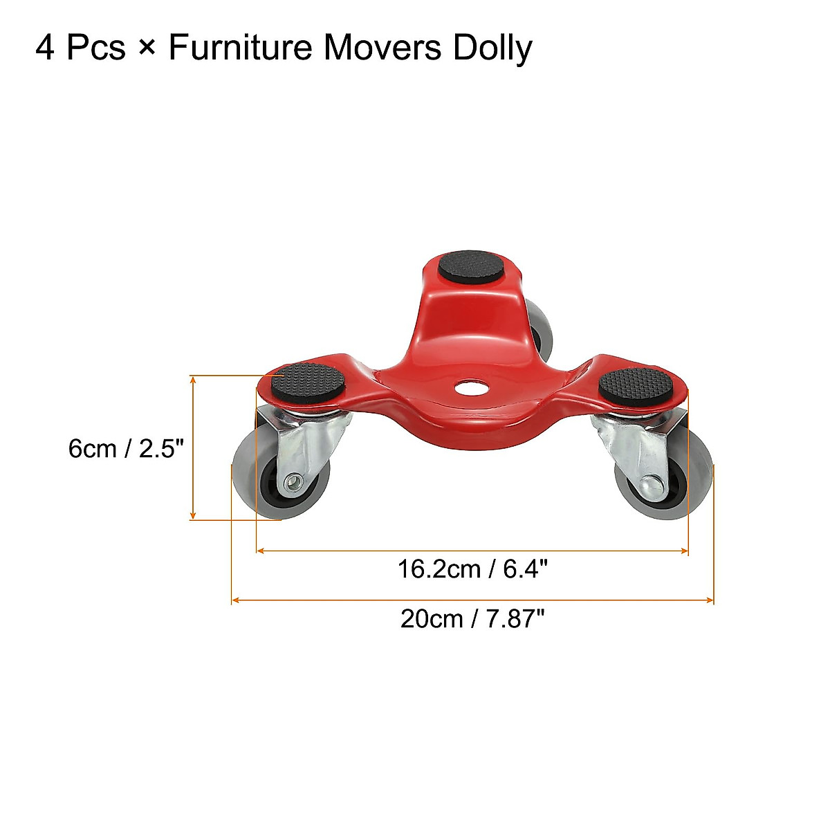 PATIKIL Furniture Mover Dolly, 4 Pack Furniture Triangle Moving Dolly with 3 Wheels 6-Inch Steel Movers Dolly, 200LB Load Capacity, Red