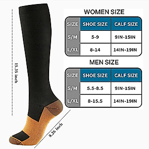 Copper Compression Socks Men Women 15-20 mmHg Circulation Compression Stockings for Medical, Running, Athletic, Nurse, Travel (Large-X-Large, Black 5 pairs)