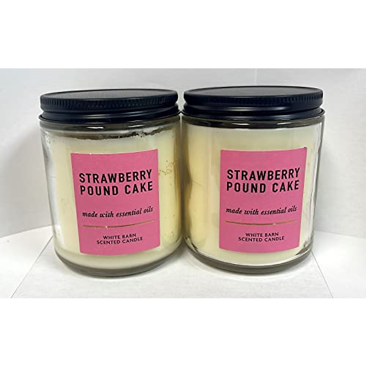 Bath & Body Works White Barn Strawberry Pound Cake Single Wick Scented Candle with Essential 7 oz / 198 g each Pack of 2