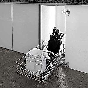 STORKING 2 Tier Wire Basket Pull Out Shelf Drawer Storage Organizer for Kitchen Base Cabinets Chrome-Plating (11x 22 x 5.3Inch, 1 Tier)