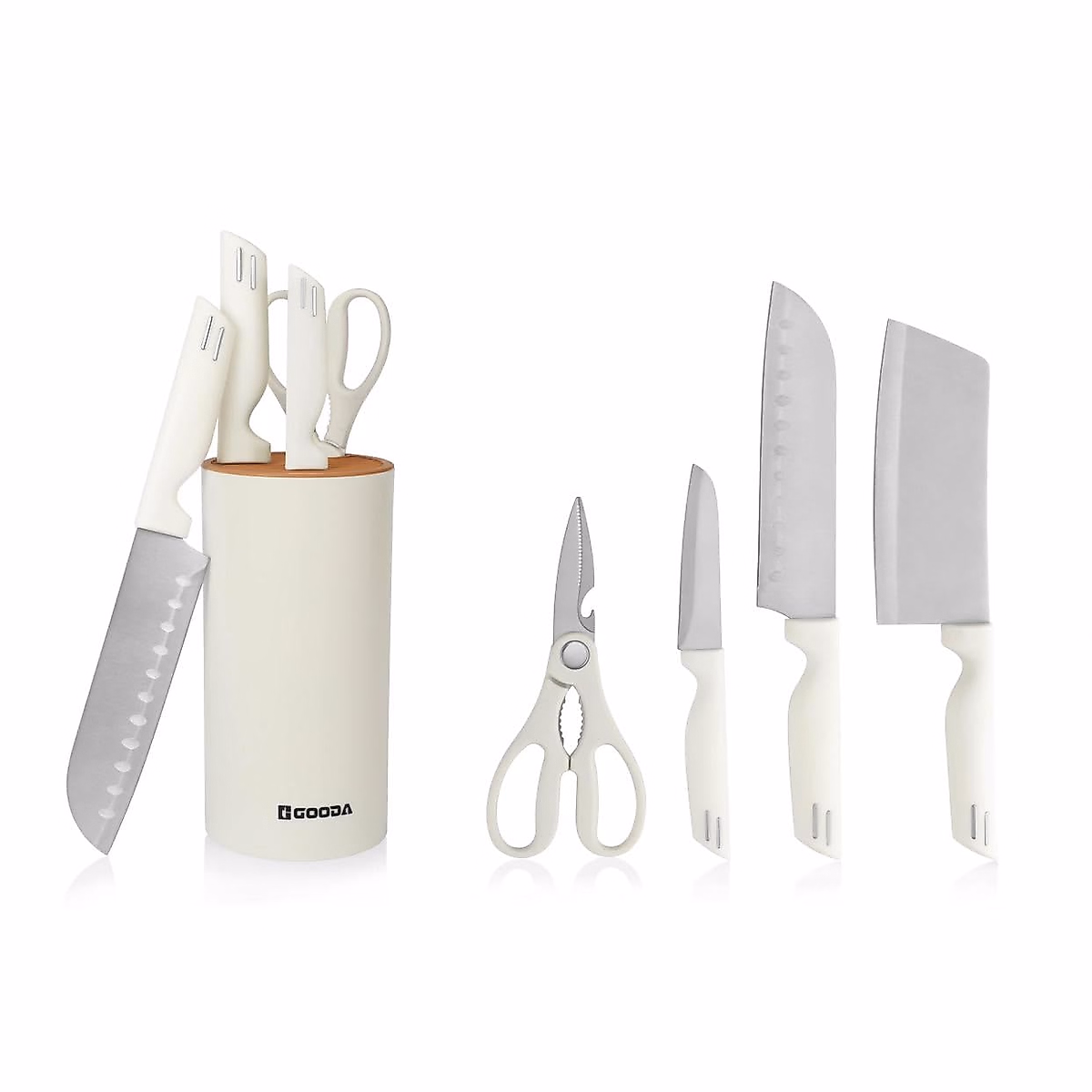 Generic BCB Kitchen Knife Set - 5 Piece Stainless Steel Set with Storage Block, Small White Modern Design, Sharp & Professional Knives, GA-011