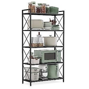 SONGMICS 5-Tier Metal Storage Rack, Shelving Unit with X Side Frames, Dense Mesh, 12.6 x 31.5 x 57.3 Inches, for Entryway, Kitchen, Living Room, Bathroom, Industrial Style, Black UBSC185B01