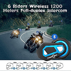 FreedConn T-MAX Motorcycle Helmet Bluetooth Intercom Headset Communication Systems Kit, Full Duplex 6 Riders Group Helmet Intercom/FM Radio/Voice Prompt/MP3/GPS Connective/Range 1000m / Waterproof