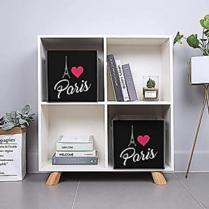 I Love Paris Foldable Storage Bins Printd Fabric Cube Baskets Boxes with Handles for Clothes Toys, 11x11x11