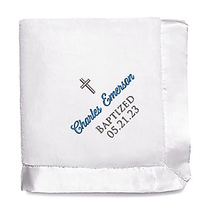 Lifetime Creations Personalized Baptism Blanket - Embroidered Baptism Baby Blanket, Personalized Baptism Gift with Name and Date
