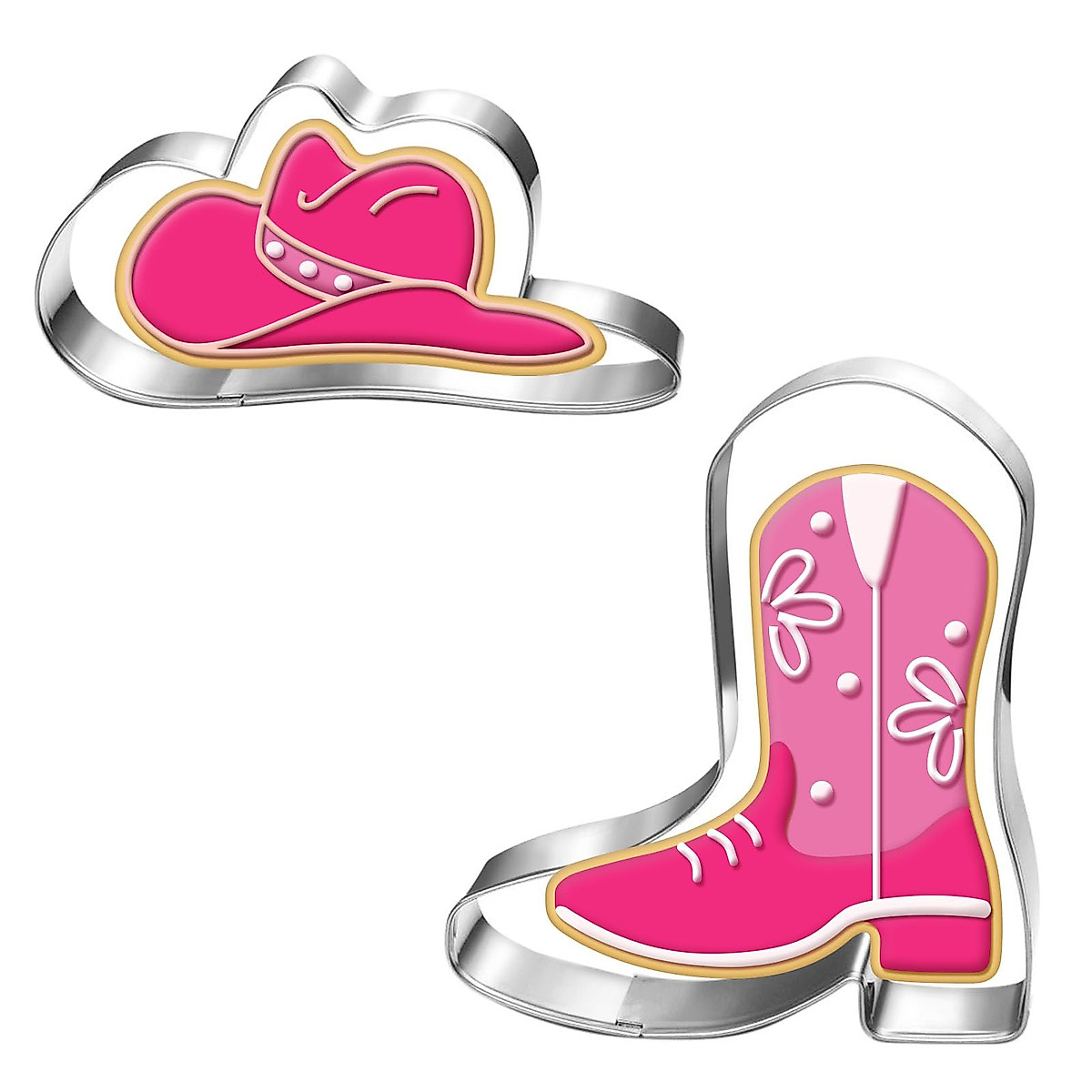 LUBTOSMN Cowboy Cowgirl Cookie Cutter Set-2 Piece-Cowboy Cowgirl Boot and Hat-Diswasher Safe-Cookie Cutters Shapes for Baby Shower Birthday Baking