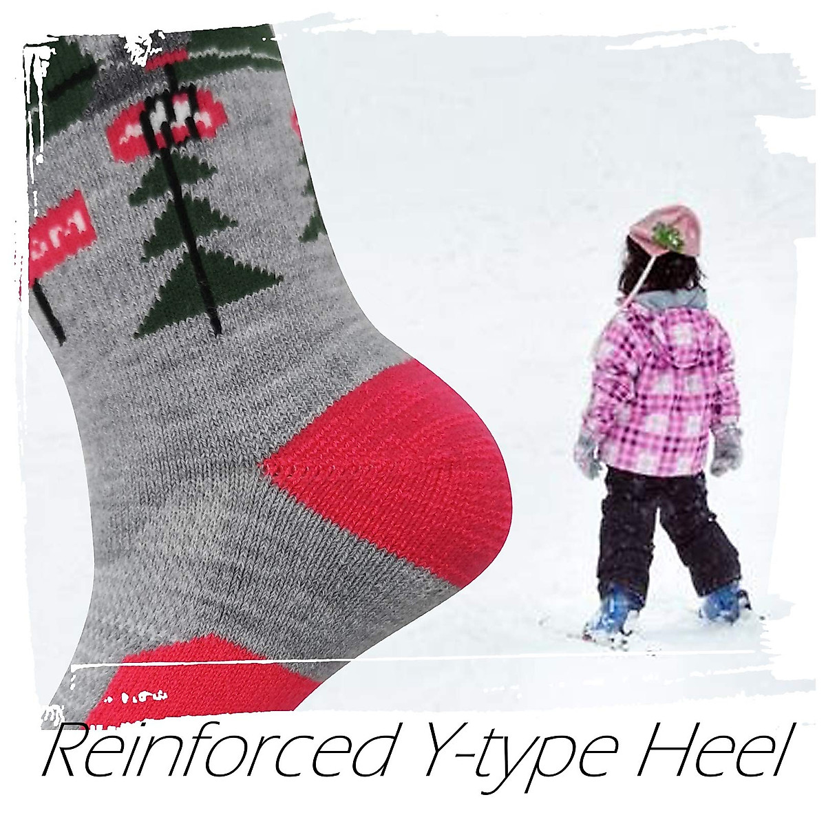 HIGHCAMP 2 Pairs Kids Merino Wool Ski Snowboard Socks Boy Girl Toddler Snow Socks/Norway Pink, S